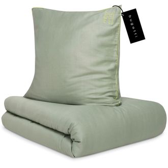 Bugatti Bettw&auml;sche 155x220 cm - 100% Baumwolle, Rei&szlig;verschluss, anschmiegsam, weich & waschbar, Satinbettw&auml;sche gr&uuml;n einfarbig