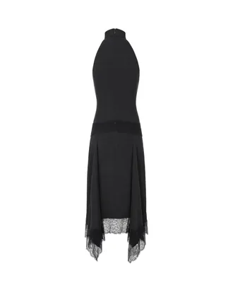 Andamane Womens Evening Dress Gwyneth With Halter Neck And Lace Inserts Black Cupro Suits