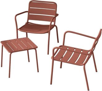 Vente-Unique Salon de jardin en m&eacute;tal - 2 fauteuils bas empilables et une table dappoint carr&eacute;e - Terracotta - MIRMANDE de MYLIA