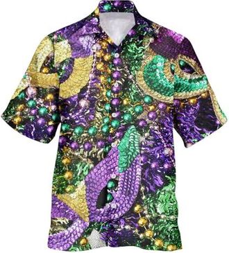 Generic Chemise disco brillante pour homme - Tenue de f&ecirc;te d&eacute;contract&eacute;e des ann&eacute;es 70 - Imprim&eacute; sur le th&egrave;me des ann&eacute;es 70 - Costume de carnaval pour homme - 