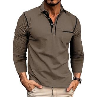 Generic Chemises Henley d&eacute;contract&eacute;es tendance &agrave; manches longues de couleur unie confortables et l&eacute;gers avec poche pour le golf, marron, S