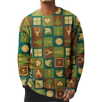 Generic Pull de Noël amusant pour homme avec renne et flocon de neige - Tenue de Noël surdimensionnée - Confortable et doux - Manches longues - Pull de festiv