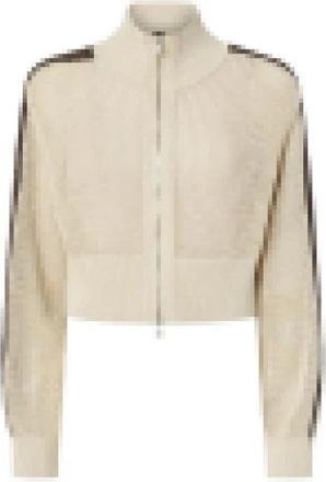 Pinko Pinko, Femme, Sweatshirts et sweats &agrave; capuche, Beige, Taille: 38 FR SweaT-shirt Court avec Bandes et D&eacute;tails Ajour&eacute;s