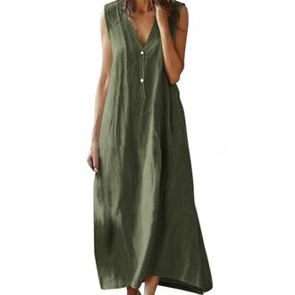 Generic Robe d&eacute;t&eacute; d&eacute;contract&eacute;e sans manches avec col en V pour femme, robe d&eacute;t&eacute; l&eacute;g&egrave;re et respirante, robe d&eacute;t&eacute; &eacute;l&eacute;gante pour la plage, les vacances, Vert, XX