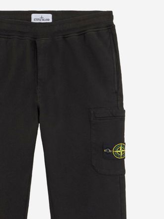 Stone Island Logo Cotton Trousers For Boys Black