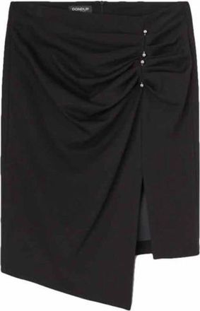 Dondup Asymmetrischer Midi-Jerseyrock mit Drapierung und dekorativen Silbernadeln - - Skirts - Damen - Schwarzk - L