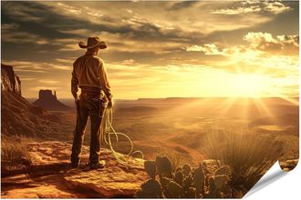Islandburner XXL Bild Poster Cowboy im Sonnenuntergang des Monument Valley für Wohnzimmer Western-Fans Reisebüro Premium Bilder Fotodruck