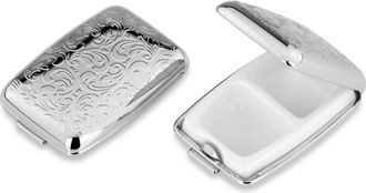 Silberkanne Pillendose eckig versilbert mit zwei Fächern ideal für den Einhand Gebrauch Farbe Silber poliert mit Barock Muster geprägt