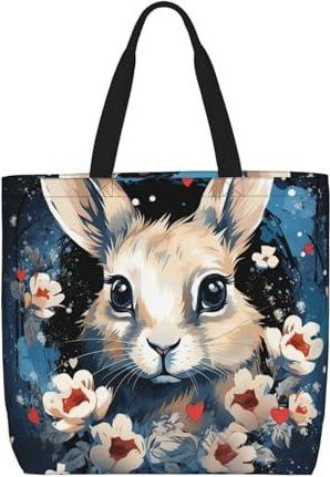 Generic Lapin Aux Grands Yeux Sac Fourre Tout L&eacute;ger Tote Bag Grand Sac Cabas Pour Gym Quotidienne Shopping