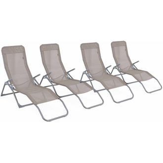 Sweeek Lot de 4 bains de soleil pliants - Levito Taupe - Transats textil&egrave;ne 2 positions. chaises longues