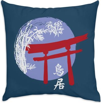 Fabulous Kissenhülle, Samt, blau, Torii Buddhismus, Japan, Asien, Kultur Portal, 40 x 40 cm, samtig