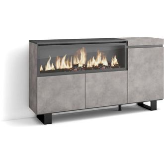 Skraut Home Skraut Home - Sideboard, Highboard, Kommode, Komodenschrank, 160, 3 T&uuml;ren, Elektrokamin XXL, Industriedesign, Moderner Stil, Zementgrau