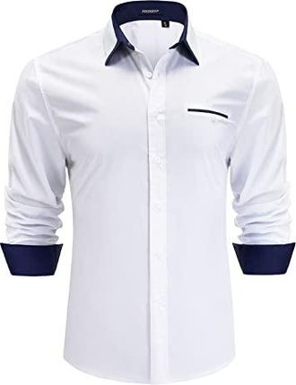 Hisdern Chemises Habillées pour Hommes Blanc Classique Chemise à Manches Longues Décontractée Coton et col Boutonné Coupe régulière XXL