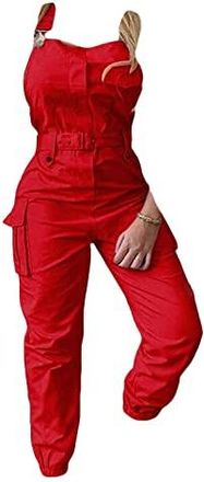 ORANDESIGNE Salopette Cargo sans Manches pour Femme Combinaisons ceinturées à Bretelles réglables à la Mode Pantalon à bavette décontracté avec Poches Extensibles