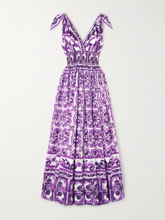 Dolce & Gabbana Midikleid Aus Bedruckter Baumwollpopeline - Lila
