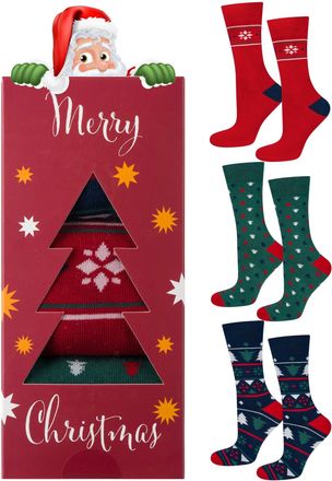 Soxo Weihnachten Socken Herren Lustige Geschenke F&uuml;r M&auml;nner Weihnachtssocken Weihnachtsbox 40-45 Rot 3 Paar