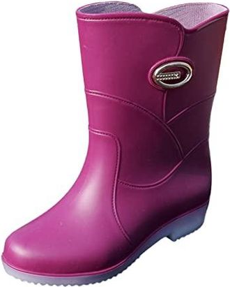 Generic Bottes de pluie imperméables mi-mollet pour femme avec talon compensé, élégantes à enfiler avec semelle antidérapante, caoutchouc léger pour la marche