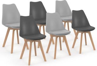 IDMarket Lot de 6 chaises scandinaves SARA Mix Color Gris fonc&eacute; x3 et Gris Clair x3