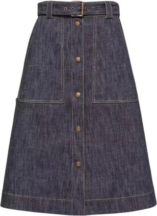 Moncler Femme, Jupes, Bleu, Taille: 38 FR Jupe en jean longueur genou