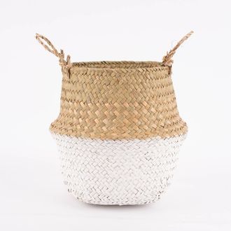 Sch&ouml;ner Leben Korb aus Seegras mit Farbabsatz Natur wei&szlig; 20x21,5cm