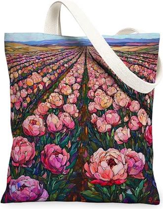 Generic Sac fourre-tout en toile de 33 x 38 cm, motif floral r&eacute;utilisable, motif floral pour femme, paysage naturel, esth&eacute;tique, d&eacute;coration cadeau