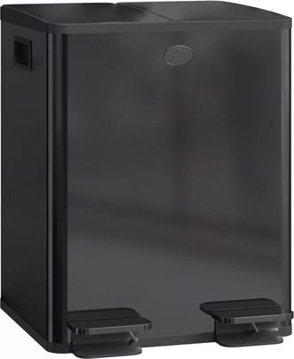 HOMCOM Poubelle de cuisine - HOMCOM - 2 compartiments 2 x 20L - couvercle &agrave; fermeture douce - acier inoxydable - 45,8x36x51,6cm - noir