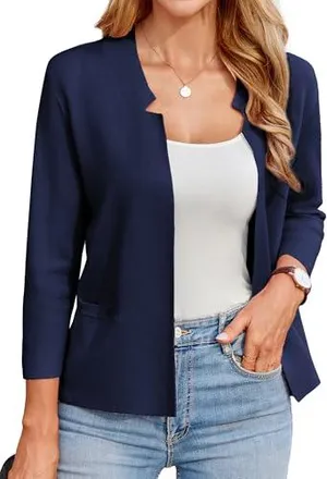 Grace Karin Cardigan Femme Noir Bol&eacute;ro Cardigan Manches Longues Blazer &Eacute;l&eacute;gant Ouvert Devant D&eacute;contract&eacute; Travail XL Bleu Marine -4