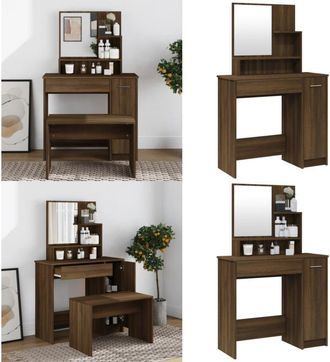 vidaXL Schminktisch mit Spiegel Braun Eichen-Optik 86,5x35x136 cm - Schminktisch - Kosmetikschrank - Badezimmermöbel - Spiegelkommode - Makeup Tisch - Home