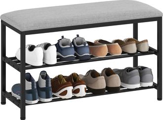 HOMCOM Schuhbank mit Sitzfl&auml;che, Sitzbank mit Stauraum, Schuhregal mit 2 offene F&auml;cher, Sitzbank, Bank, Garderobenbank f&uuml;r Wohnzimmer, Flur, 81 x 31 x 50 cm 