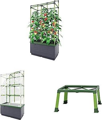 Bio Green Pflanzk&uuml;bel CITYJUNGLE | Hochbeet f&uuml;r Balkon und Terrasse & Abdeckhaube f&uuml;r Pflanzk&uuml;bel City Jungle und City Jungle Heidelberg & Standfu&szlig; f&uuml;r Pflanzk&uuml;