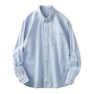 Generic Chemise en jean à poches pour homme Printemps et Automne Vintage Classique Chemise en coton Veste à manches longues, bleu clair, 3XL