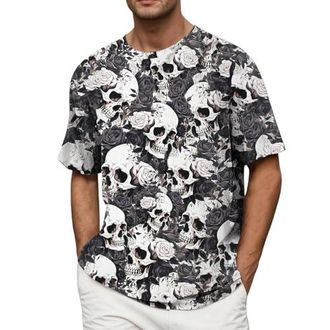 Generic T-shirt pour homme, style d&eacute;contract&eacute;, manches courtes, t-shirt d&eacute;t&eacute; avec imprim&eacute; graphique, haut confortable &agrave; col rond pour le quotidien, gris, 3XL