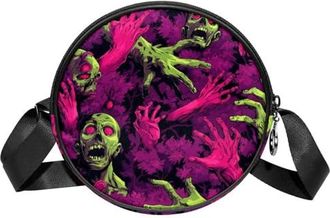 Generic Sac &agrave; bandouli&egrave;re circulaire pour femme, motif t&ecirc;te de mort, petit sac &agrave; bandouli&egrave;re avec fermeture &eacute;clair, bretelles r&eacute;glables, sac &agrave; main rond d&eacute;con