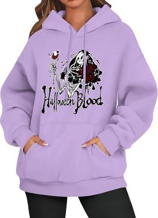 Generic Sweat &agrave; capuche gothique pour femme - Vampire gothique, Halloween, pull &agrave; capuche dautomne tendance effrayant - pour les vacances, lavande, XXL