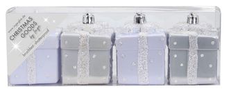 Magic Bodyfashion 4 STK. Kunststoff Geschenkbox 6,5cm bruchfest Christbaumkugeln Christbaumschmuck Deko Weihnachtskugeln Weihnachtsschmuck Baumschmuck Set Weiß Mix