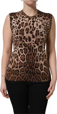 Dolce & Gabbana Femme, Tops, Brun, Taille: 42 FR D&eacute;bardeur sans manches &agrave; col rond