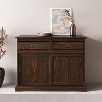 IDIMEX Kommode Savona, Sideboard mit 2 Türen 2 Schubladen, Kiefer massiv, Oberfläche Nussbaum, Buffetschrank, Geschirrschrank, Massivholz