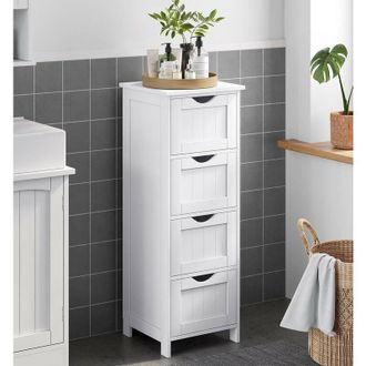Vasagle Vasagle - Meuble de Salle de Bain sur Pieds avec 4 tiroirs, 30 x 30 x 82 cm, Placard de Rangement, Blanc