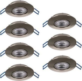 Eglo 7er Set LED Einbaustrahler Cedrez, &Oslash; 9 cm, Deckenspots extra-flach, Deckenstrahler mit Dip Switch, Kunststoff in Silber, warmwei&szlig;, neutralwei&szlig;, kaltwe