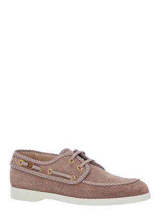 Valentino Garavani Womens Beige Suede Loafers With Front Laces