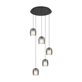 Eglo Hängelampe Ciampino, Pendelleuchte 5-flammig über Esstisch, Elegante Esszimmerlampe aus Metall in Schwarz und Rauchglas, E27 Fassung, Ø 54 cm