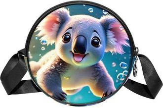 Generic Petit sac &agrave; bandouli&egrave;re circulaire pour femme, petit sac de natation Koala avec fermeture &eacute;clair, bretelles r&eacute;glables, sac &agrave; main rond d&eacute;contract&eacute; pou