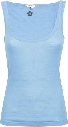 Versace Femme, Tops, Bleu, Taille: 40 FR D&eacute;bardeur en laine c&ocirc;tel&eacute;e brod&eacute;e