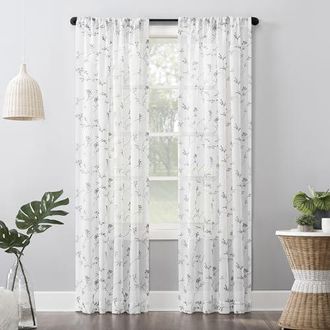 No. 918 Delia Vorhang mit Stickerei, Blumenmuster, durchscheinend, 127 x 213,4 cm, Wei&szlig;