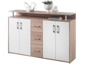 M&ouml;belando Highboard Anrichte Standschrank Sideboard Kommode Beistellschrank Flur Delia I Sonoma-Eiche hell/Wei&szlig;