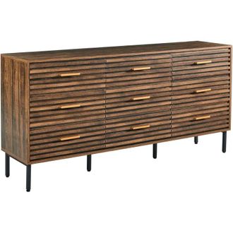 Beliani Commode Moderne en MDF &agrave; 9 Tiroirs Pieds en Fer Meuble de Salon Chambre Marron Fonc&eacute; Keith