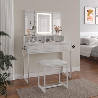 Vicco Schminktisch Weiß Mavida 90x137.5x40 cm - Frisiertisch, Ordnung leicht gemacht - Alles hat seinen Platz