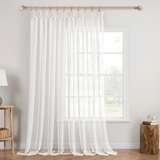 Miulee 1er Set Voile Vorhang Sheer Vorhang mit kräuselband Transparente Leinenoptik Gardinen Wohnzimmer Modern Fensterschal Schlafzimmer 300x245cm (B x H) We