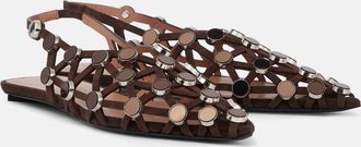 The Attico Verzierte Slingback-Ballerinas Grid aus Veloursleder
