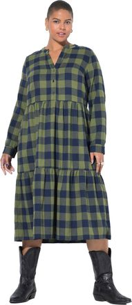 STUDIO UNTOLD Damen gro&szlig;e Gr&ouml;&szlig;en &Uuml;bergr&ouml;&szlig;en Plus Size Midi-Flanellkleid, Karo, Tunika-Ausschnitt, Langarm Dunkles Olive 50+ 834951641-50+
